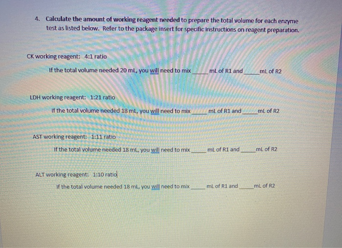 Solved 4. Calculate the amount of working reagent needed to | Chegg.com