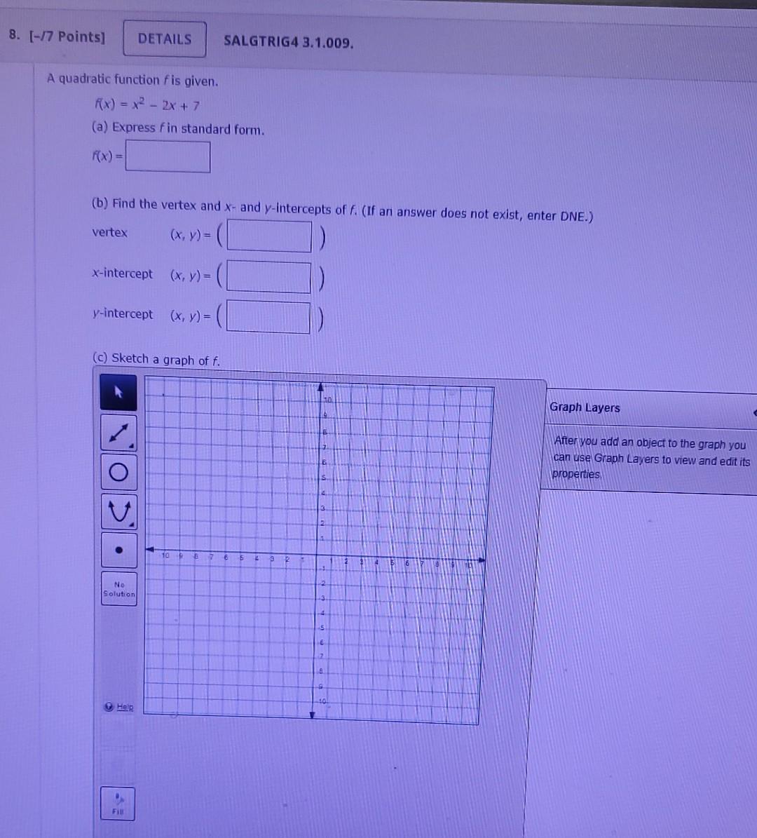 Solved A Quadratic Function F Is Given F X X2−2x 7 A