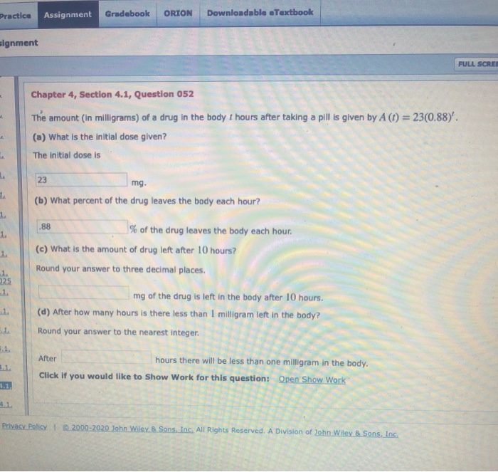 Solved Practice Assignment Gradebook ORION Downloadable | Chegg.com