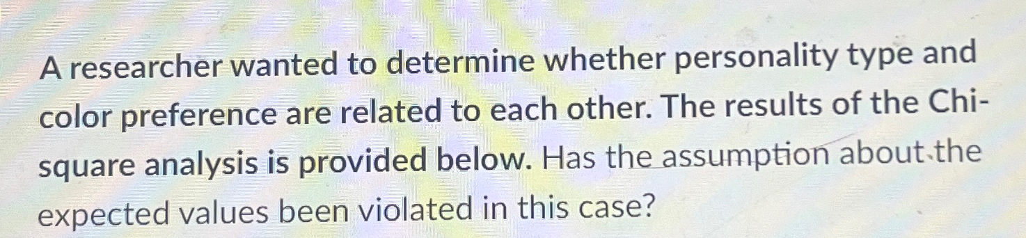 Solved A researcher wanted to determine whether personality | Chegg.com
