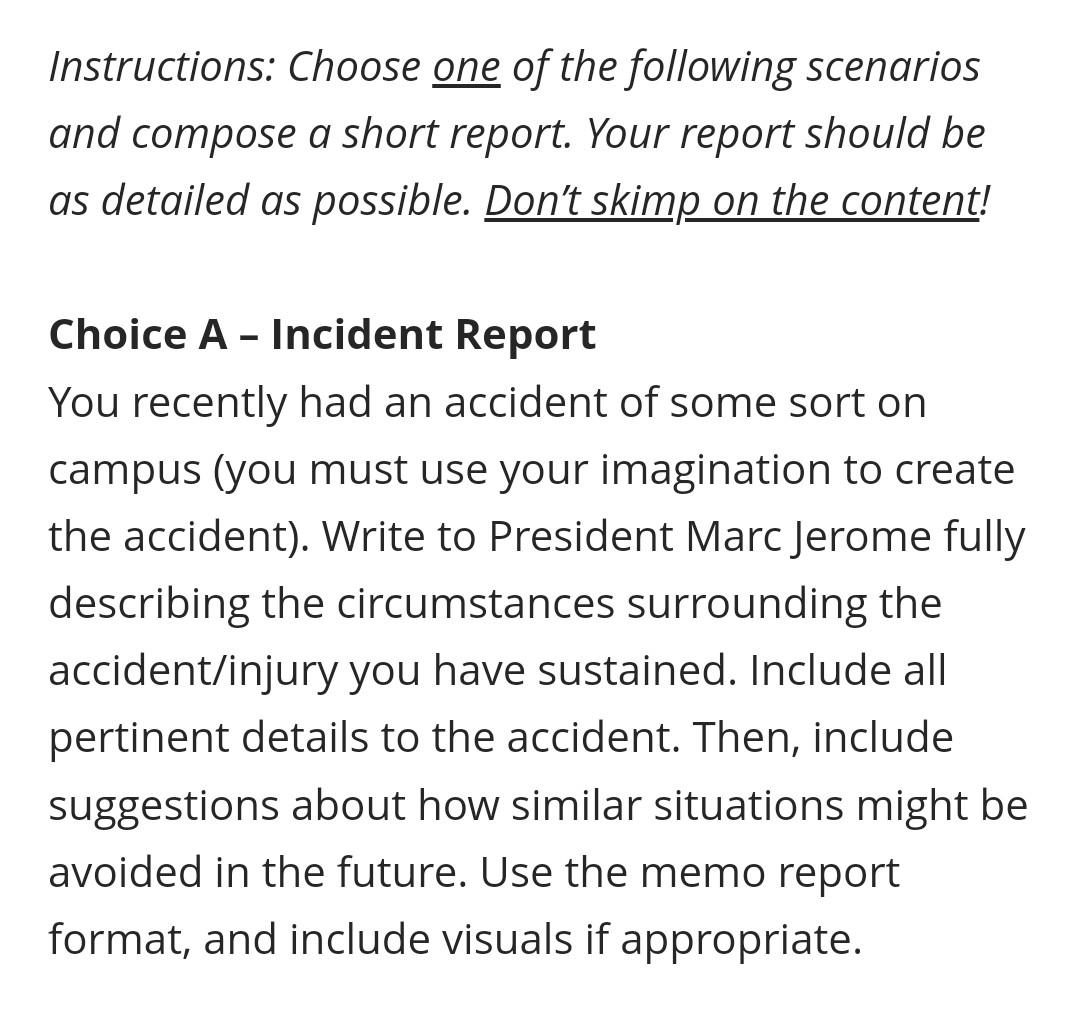 Solved Instructions: Choose one of the following scenarios | Chegg.com
