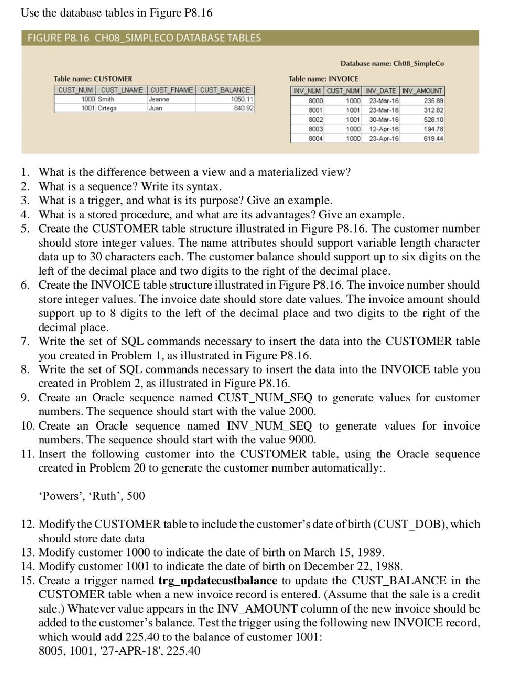 Solved Use the database tables in Figure P8.16 FIGURE P8.16 | Chegg.com