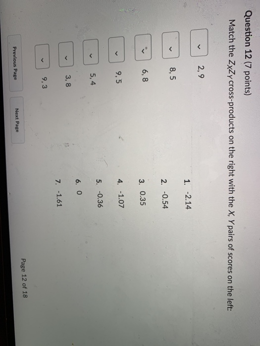 Question 12 (7 points) Match the ZxZy cross-products | Chegg.com