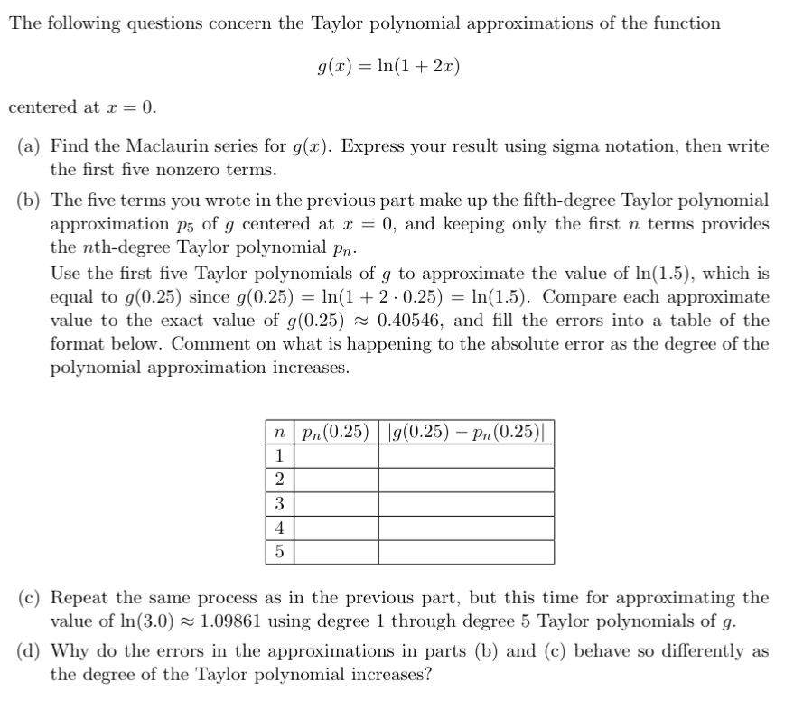 Solved The following questions concern the Taylor polynomial | Chegg.com