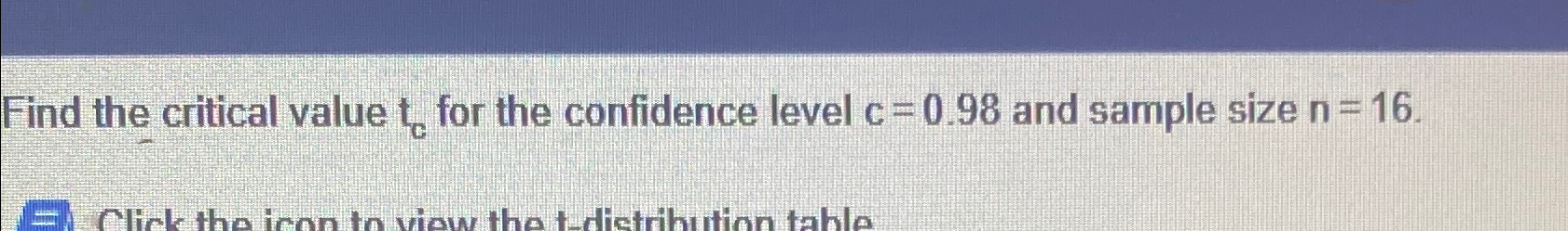 Solved Find the critical value tc ﻿for the confidence level | Chegg.com