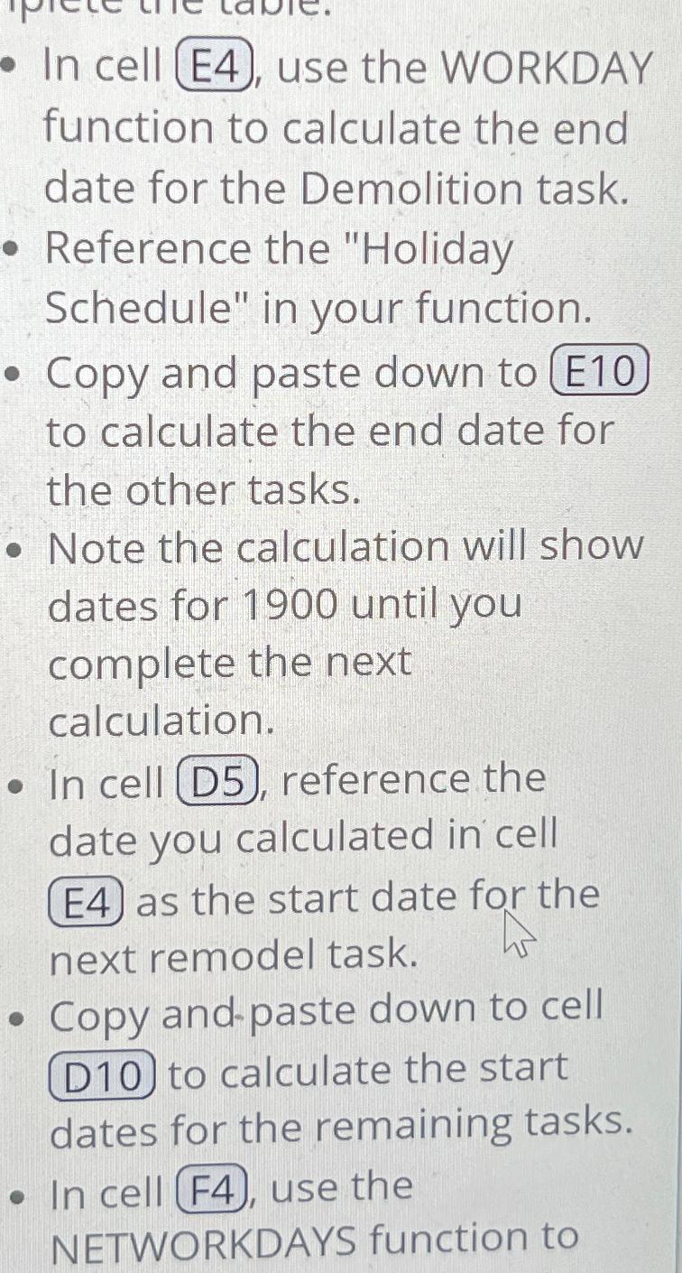 Solved In cell E4, ﻿use the WORKDAY function to calculate | Chegg.com