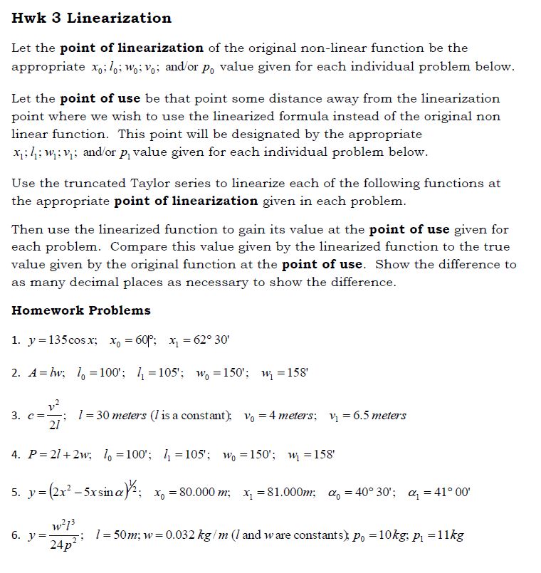 Solved Hwk 3 ﻿LinearizationLet the point of linearization of | Chegg.com