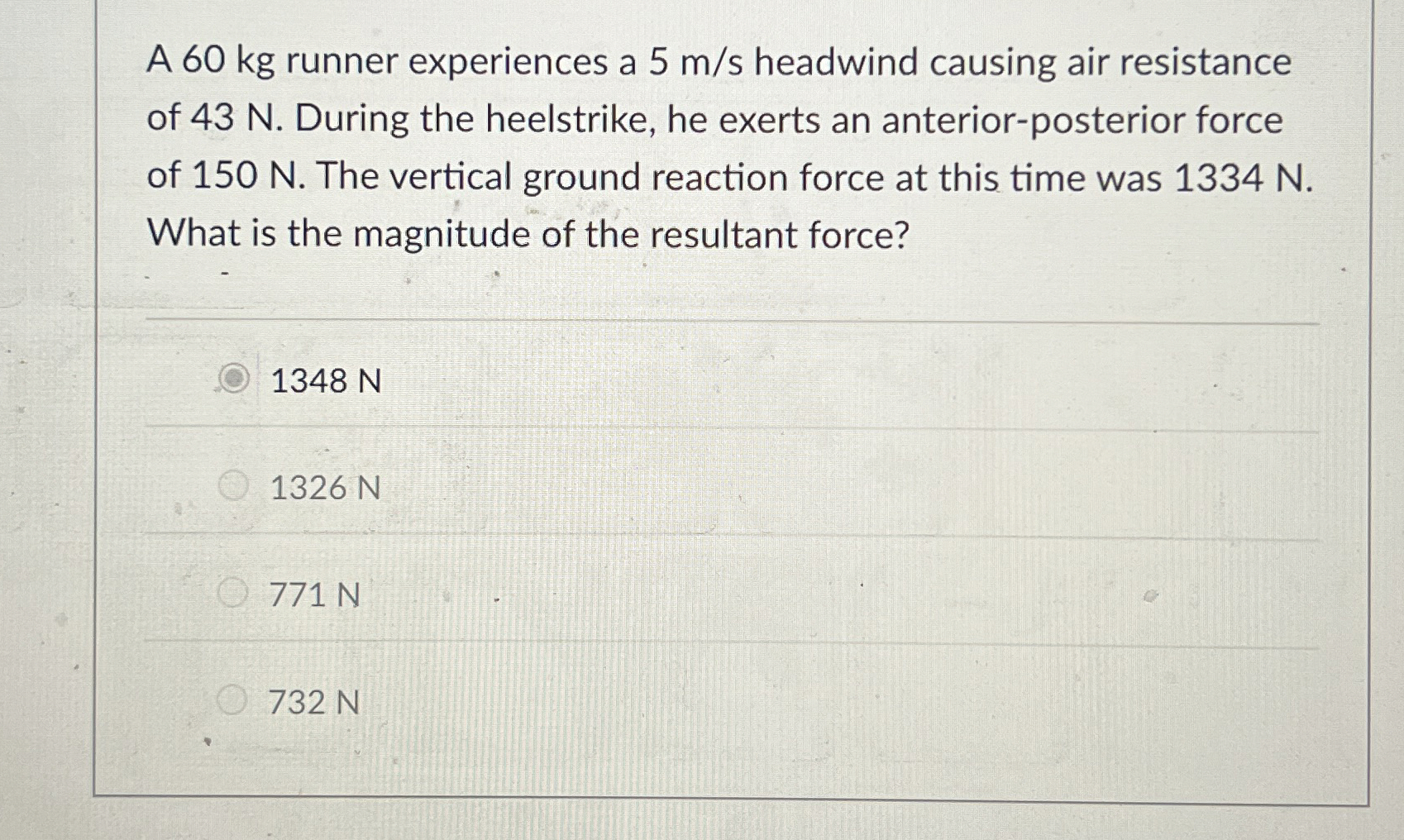 Solved A 60 ﻿kg runner experiences a 5ms ﻿headwind causing | Chegg.com