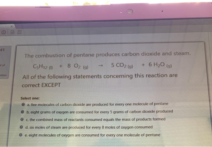 Solved The combustion of pentane produces carbon dioxide and | Chegg.com