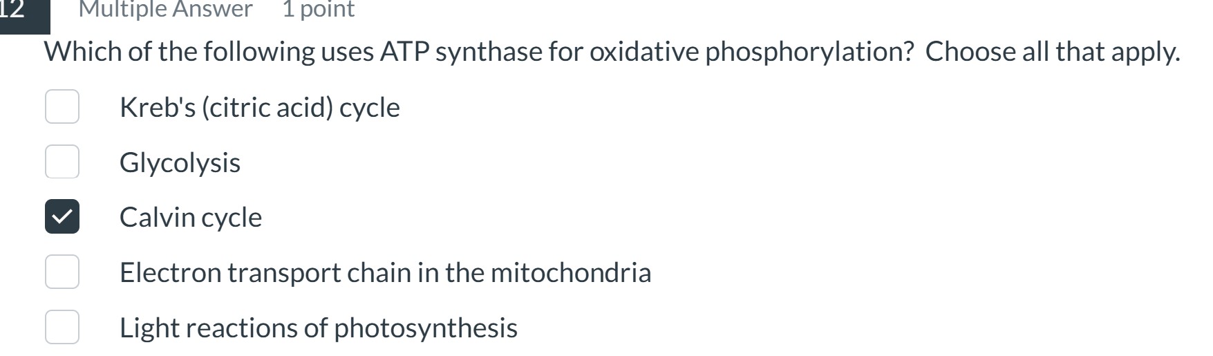 Solved Which of the following uses ATP synthase for | Chegg.com