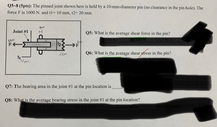 Solved Q5-8 (5pts): The pinned joint shown here is held by a | Chegg.com