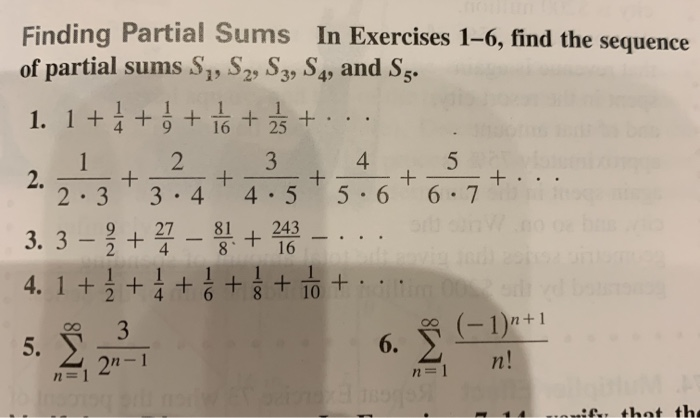 Solved Finding Partial Sums In Exercises 1-6, find the | Chegg.com