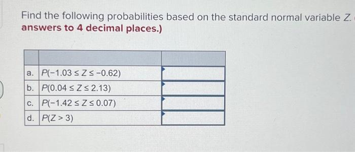 Solved Find the following probabilities based on the | Chegg.com