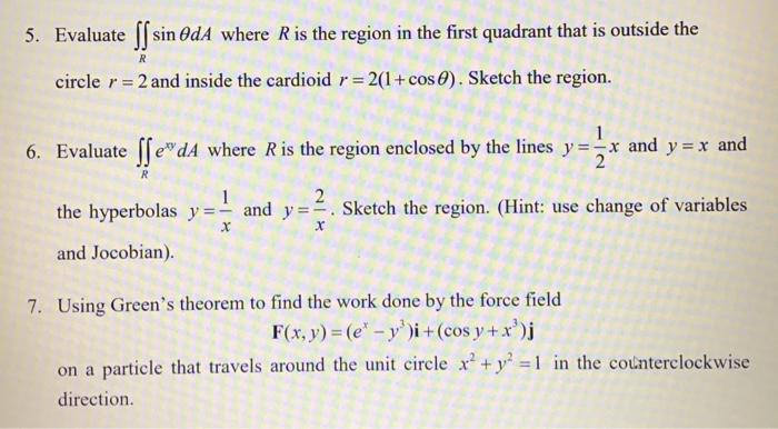 Solved 5. Evaluate Sſ sin OdA where R is the region in the | Chegg.com