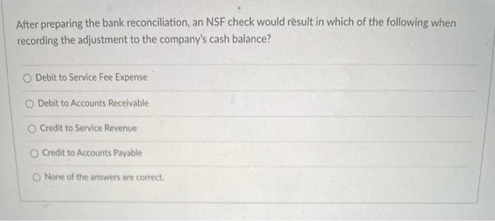 Solved After preparing the bank reconciliation, an NSF check | Chegg.com