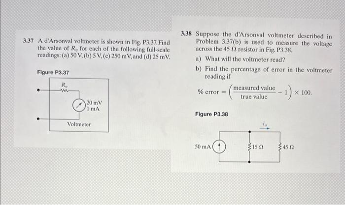 Solved 3.38 Suppose the d'Arsonval voltmeter described in | Chegg.com
