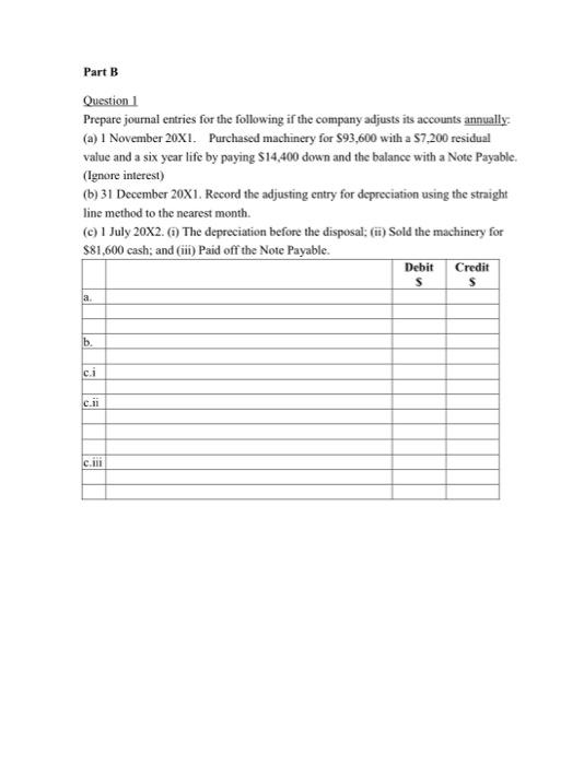 Solved Part B Question 1. Prepare journal entries for the | Chegg.com