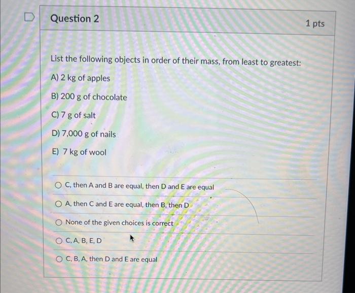 Solved List the following objects in order of their mass, | Chegg.com