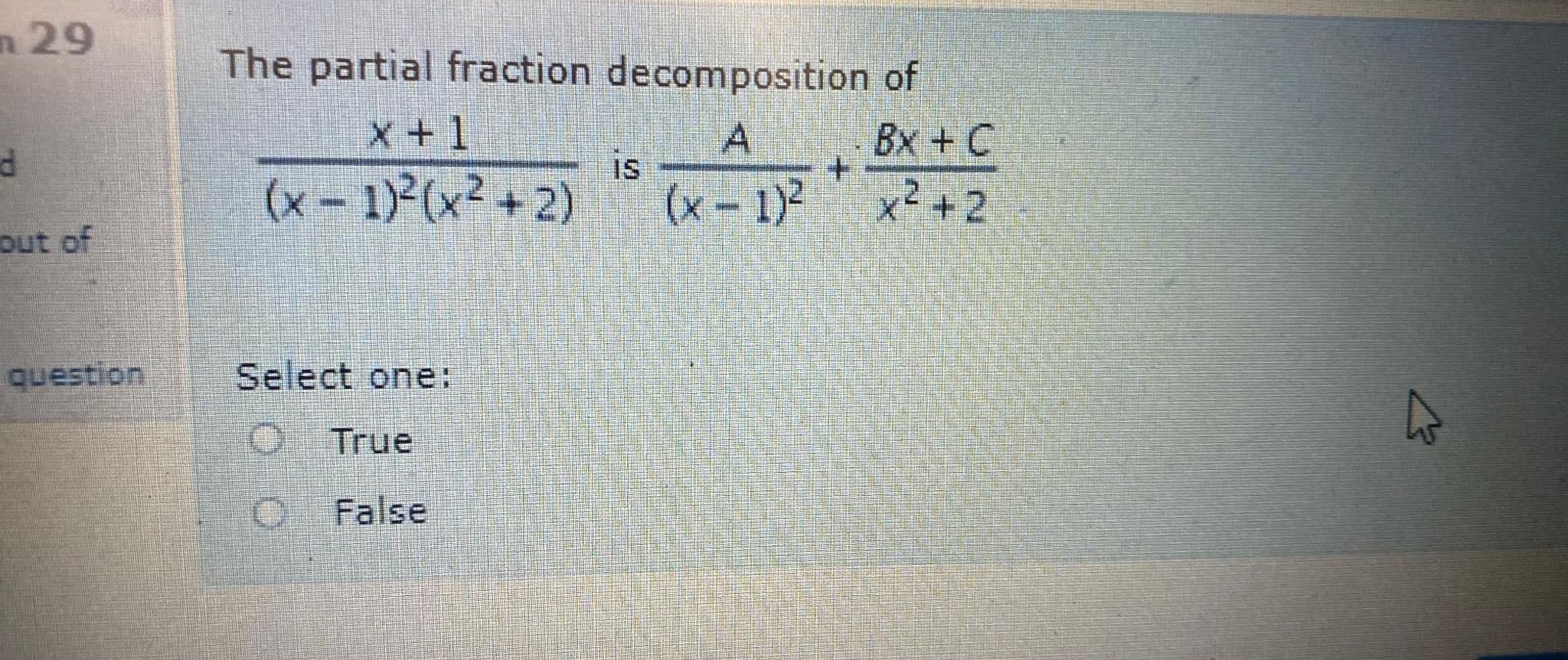 Solved The partial fraction decomposition | Chegg.com