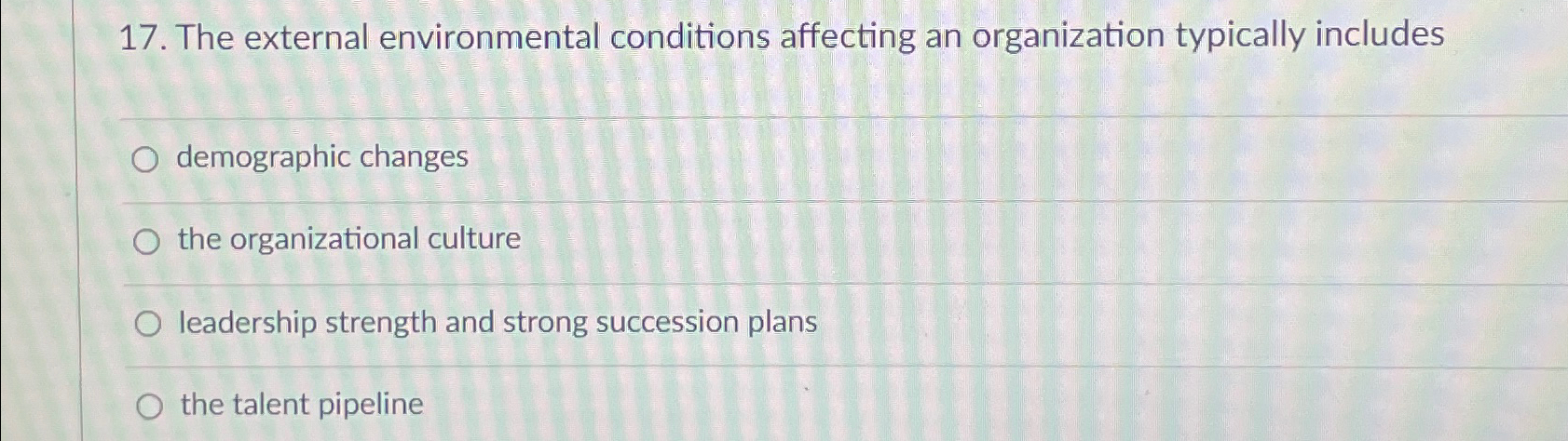Solved The external environmental conditions affecting an | Chegg.com