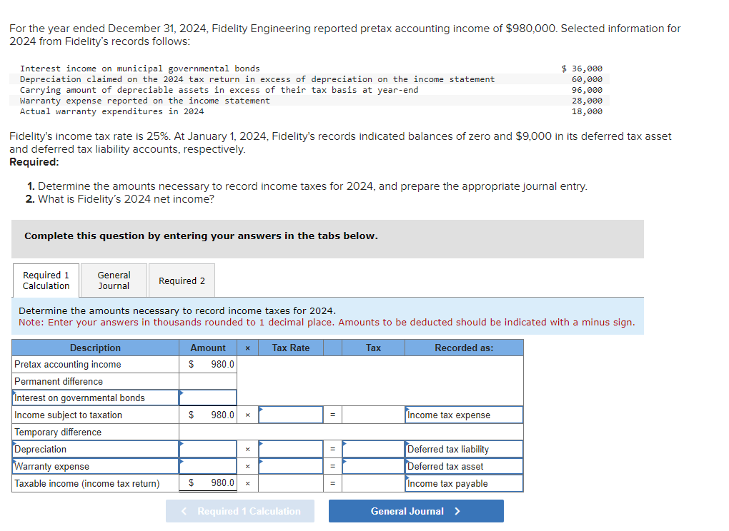 Solved For the year ended December 31, 2024, ﻿Fidelity | Chegg.com
