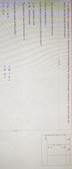 Solved х Y is defined as a quadratic function Determine the | Chegg.com