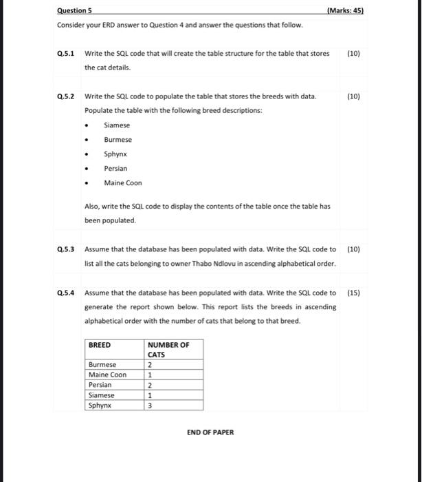 Solved Question 5 (Marks: 45) Consider your ERD answer to | Chegg.com