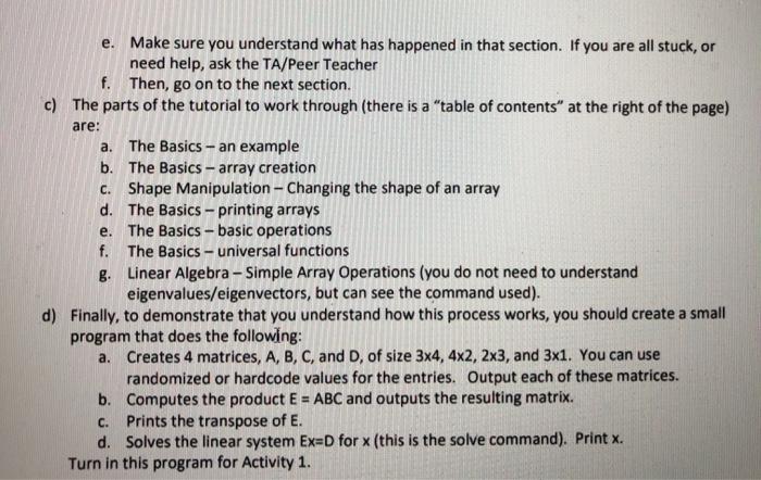 Solved Activity #1: Numpy The point of this activity is to | Chegg.com