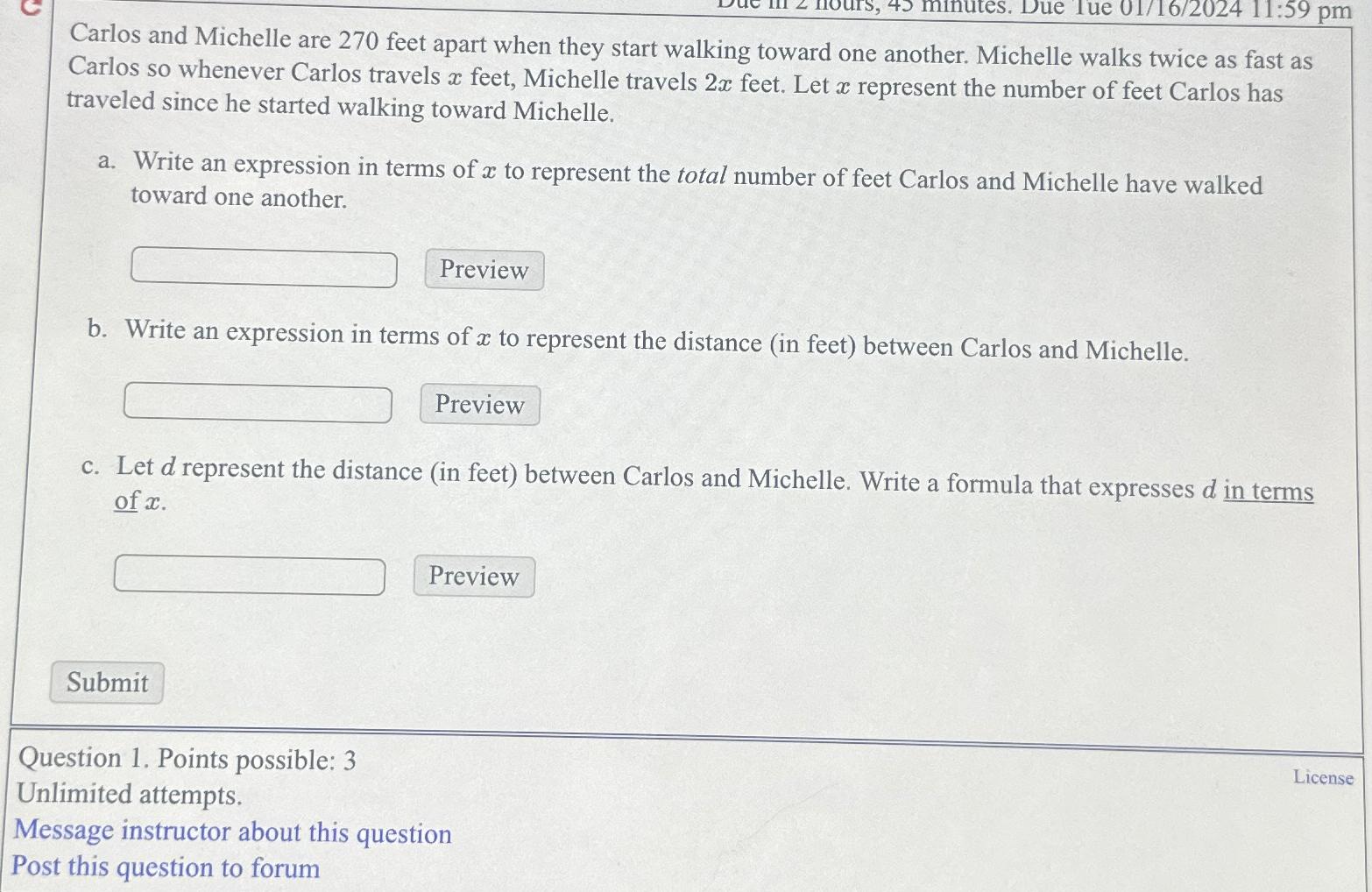 solved-carlos-and-michelle-are-270-feet-apart-when-they-chegg