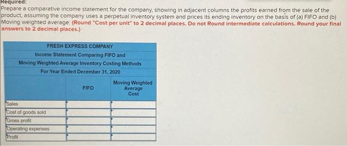 Solved During 2020, Fresh Express Company sold 2,350 units | Chegg.com