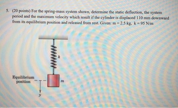 Solved 5. (20 points) For the spring-mass system shown, | Chegg.com