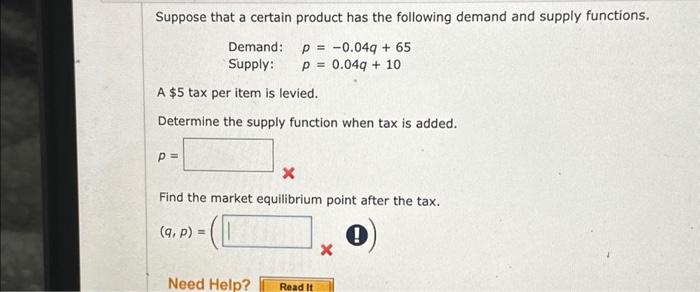 Solved Suppose that a certain product has the following | Chegg.com