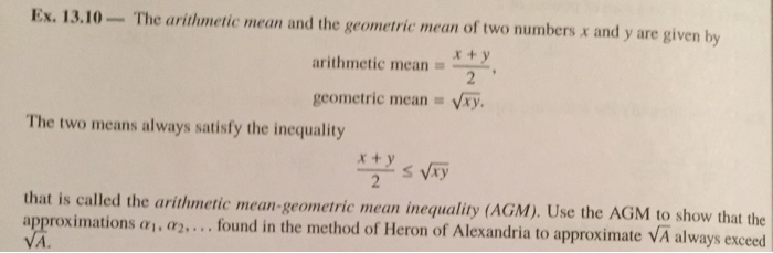 Solved Ex. 13.10 The arithmetic mean and the geometric mean | Chegg.com
