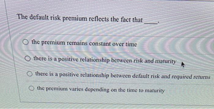Solved The default risk premium reflects the fact that the | Chegg.com