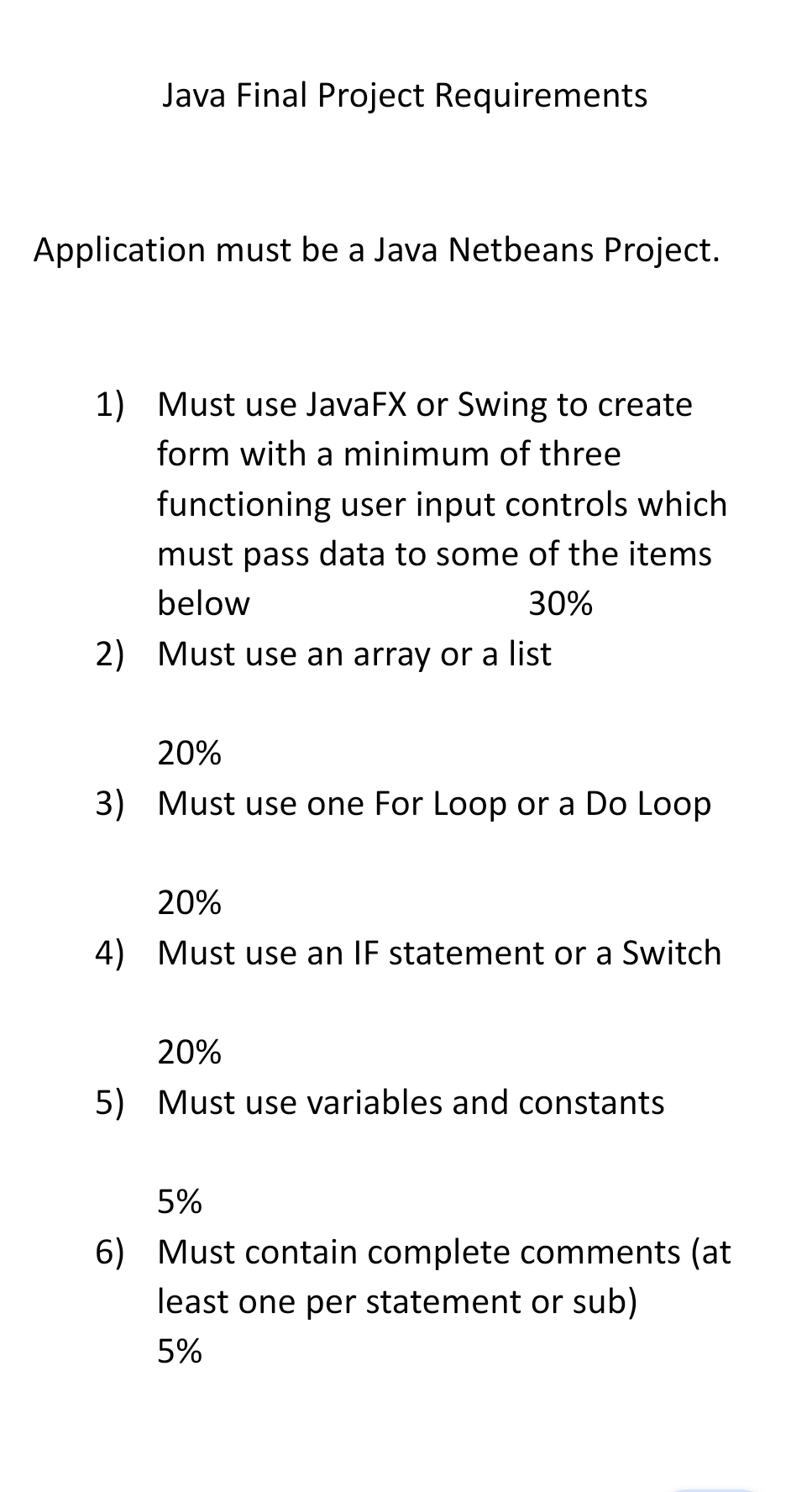 Solved Java Final Project Requirements Application must be a | Chegg.com