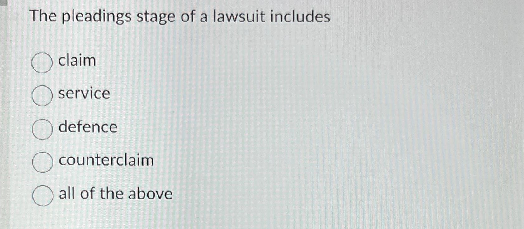 Solved The pleadings stage of a lawsuit | Chegg.com