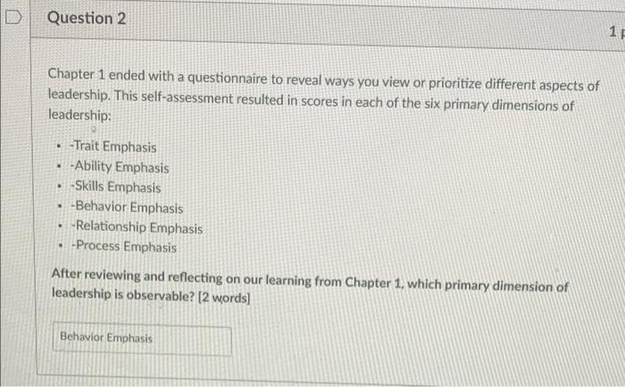 Solved Question 3 1 pts The evolution of leadership theories | Chegg.com