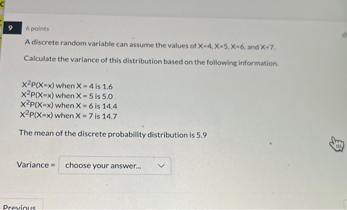 Solved 6 points. A discrete random variable can assume the | Chegg.com