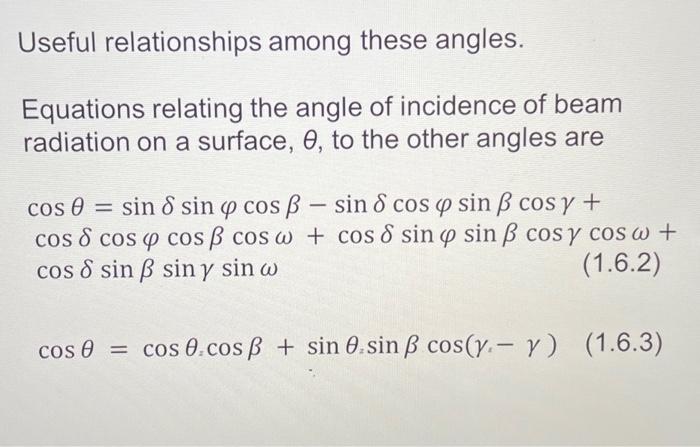 Useful relationships among these angles. Equations | Chegg.com