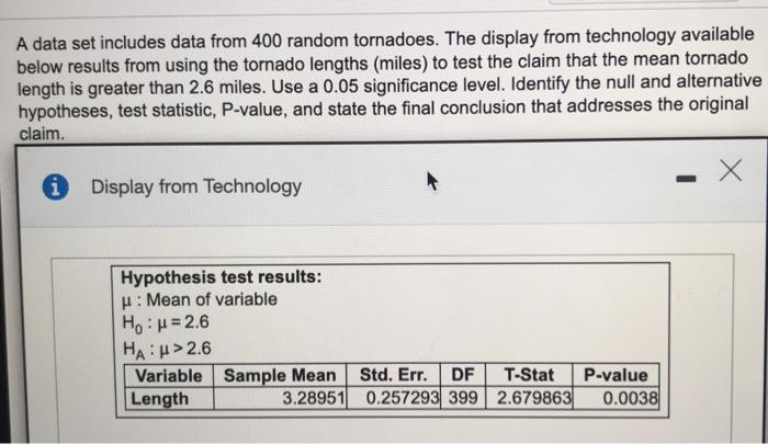 Solved A data set includes data from 400 random tornadoes. | Chegg.com