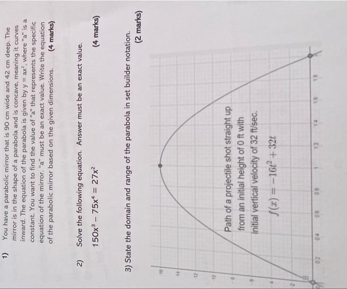 Solved 10 2) 16 1) You have a parabolic mirror that is 90 cm | Chegg.com