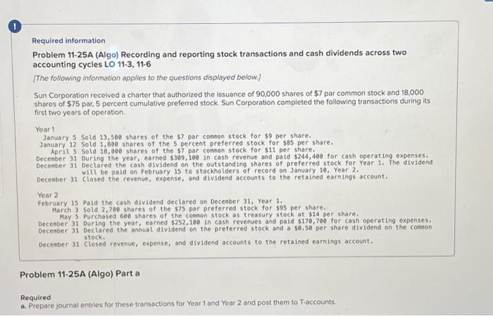 Solved Required information Problem 11-25A (Algo) Recording | Chegg.com