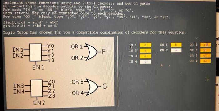 Solved Implement these functions using two 2−to−4 decoders | Chegg.com
