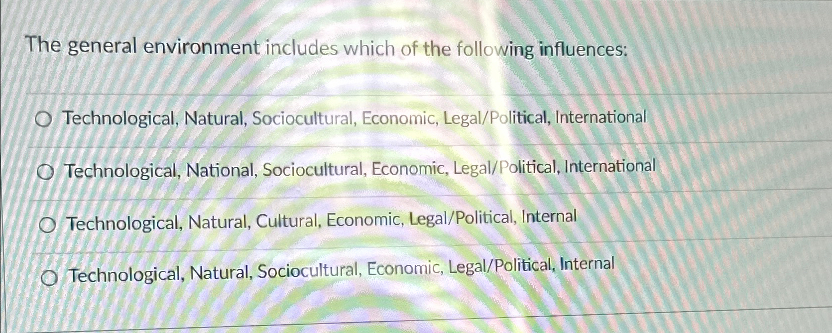 Solved The general environment includes which of the | Chegg.com