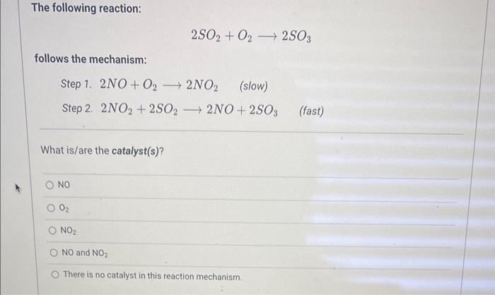 Solved The following reaction: 2SO2+O2 2SO3 follows the | Chegg.com