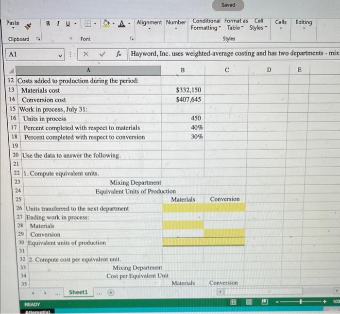 Solved 1. Compute the equivalent units of production using | Chegg.com
