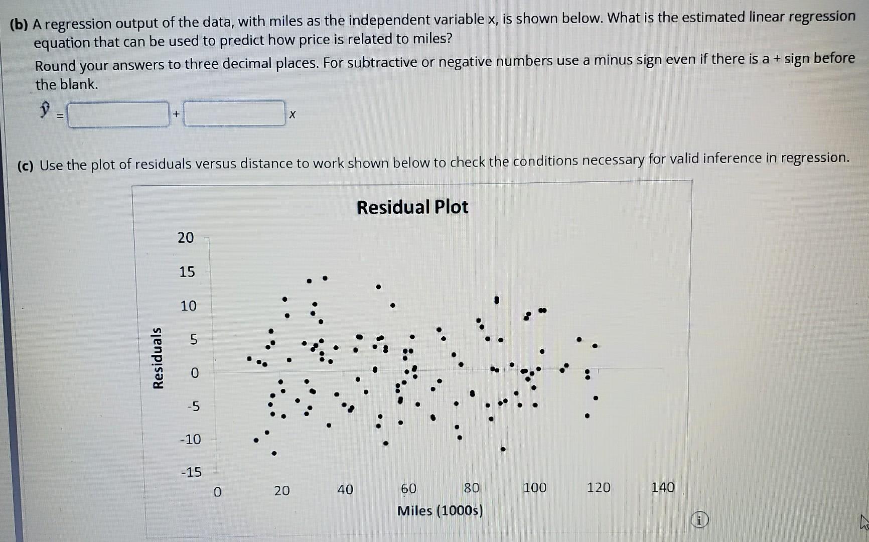 Solved (a) A scatter chart of the data with miles as the | Chegg.com