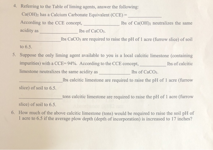 Solved 4. Referring to the Table of liming agents, answer | Chegg.com