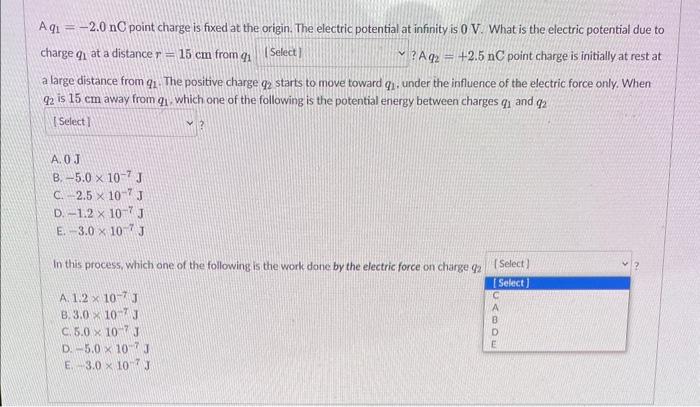Solved A q1=−2.0nC point charge is fixed at the origin. The | Chegg.com