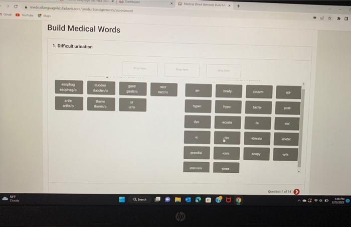 Solved Build Medical Words 1. Difficult urination | Chegg.com